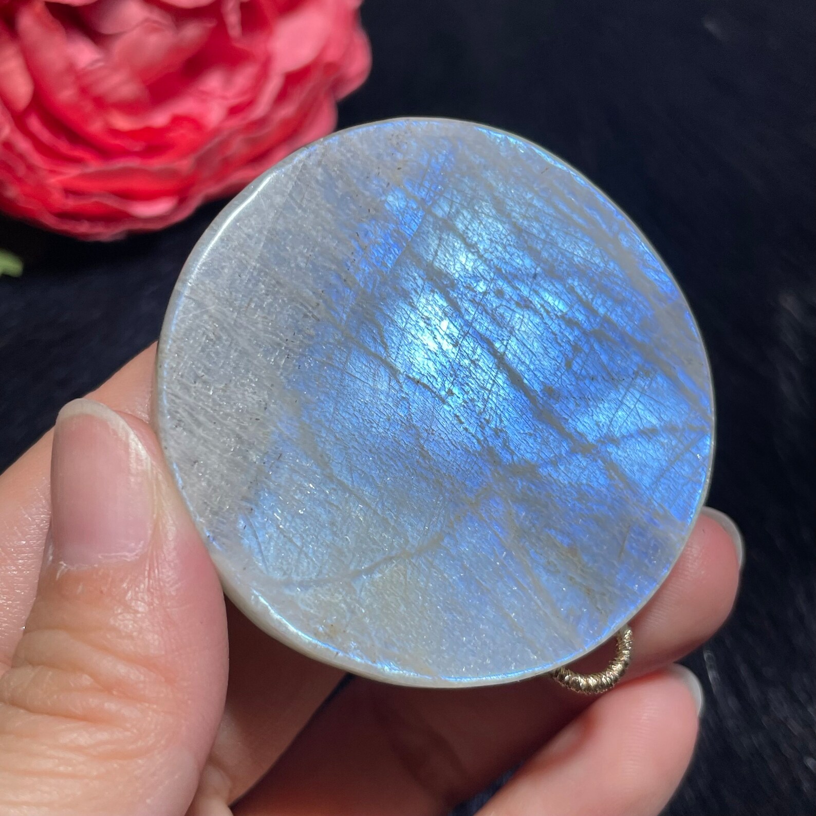 1.9 Inch Full Flash Hand Carved Blue Moonstone Sun Moon , Super Flashy ...