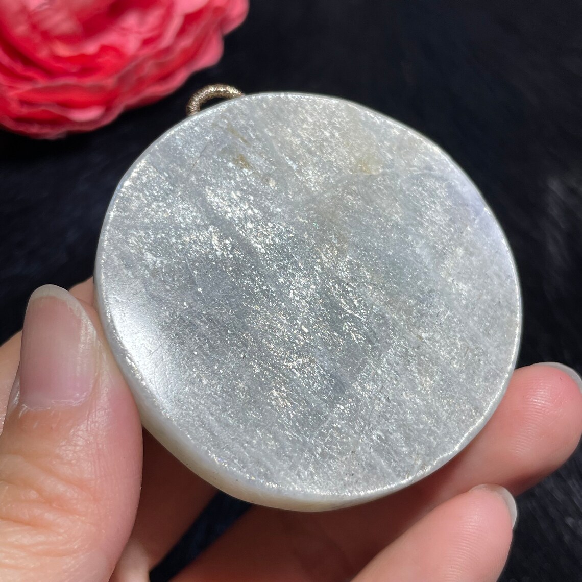 1.9 Inch Full Flash Hand Carved Blue Moonstone Sun Moon , Super Flashy ...