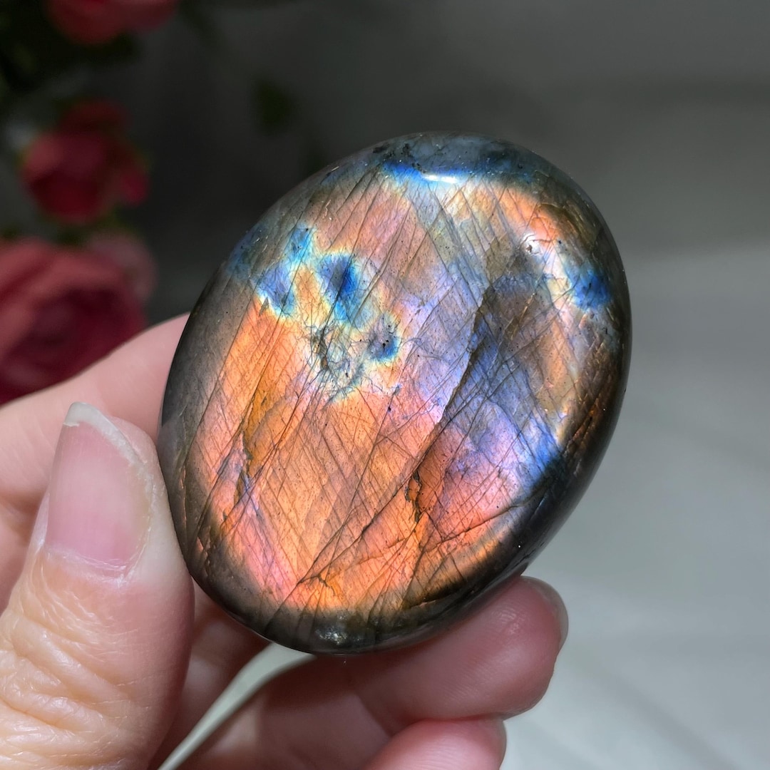 56g High Quality Labradorite Palm Stone. Orange Pink Labradorite. Super ...
