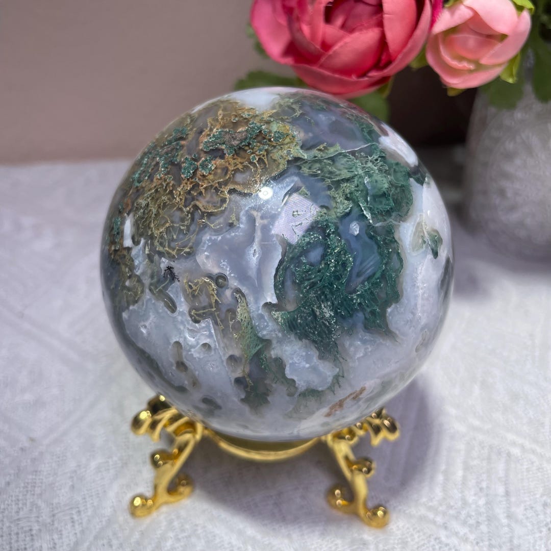 83.9mm 794g Natural Ocean Grass Agate, High Quality Druzy Moss Agate ...