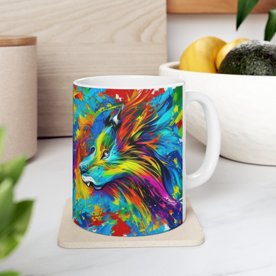 Chromatic Canine Whirl Mug, Colorful Dog Design Coffee Cup, 11oz ...