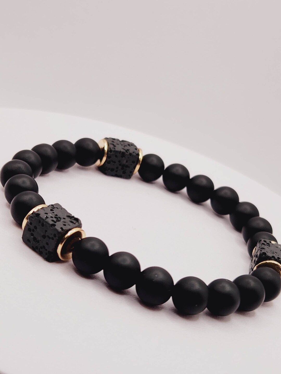 Matte Black Onyx With Cube Lava Balance Bracelet, Mens Bracelet, Womens ...