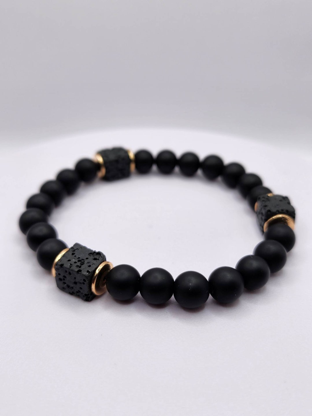 Matte Black Onyx With Cube Lava Balance Bracelet, Mens Bracelet, Womens ...