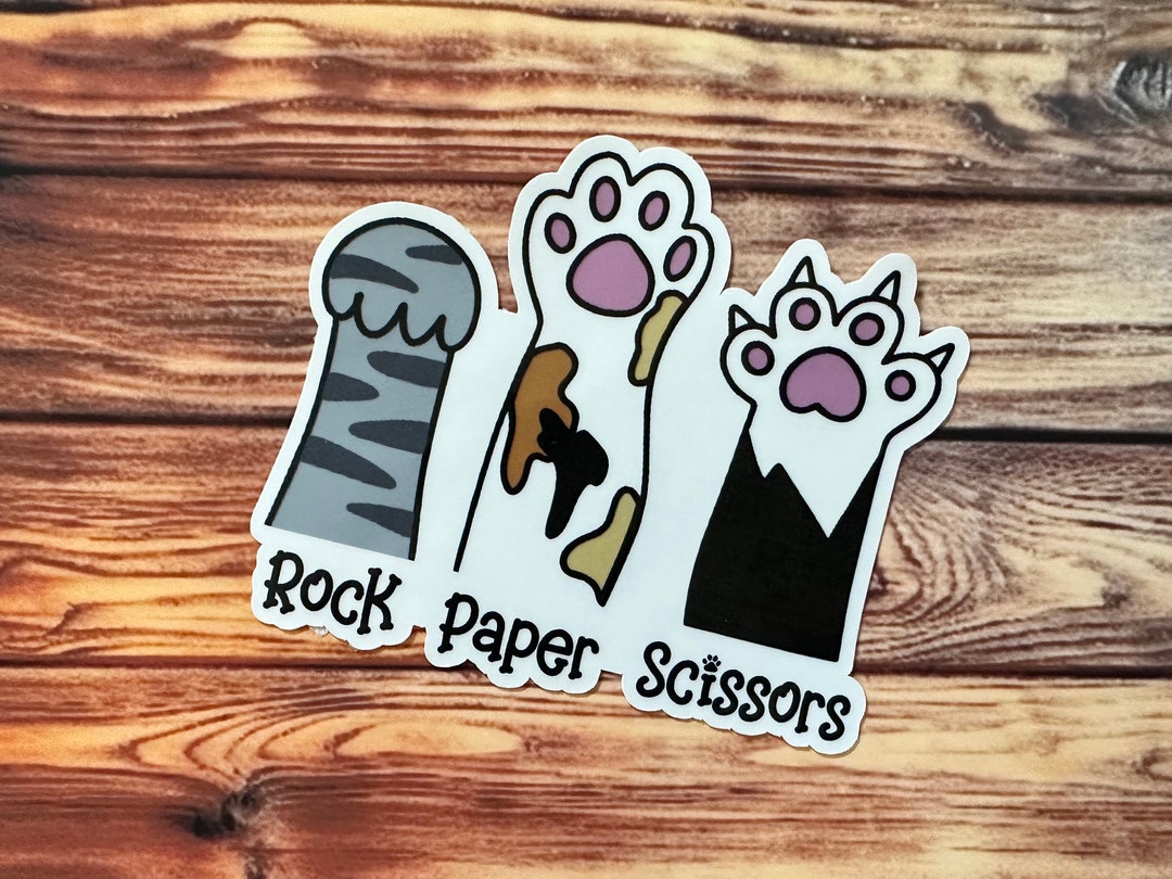 Rock Paper Scissors Cat Sticker, Cute Cat Sticker, Gifts for Her, Gifts ...