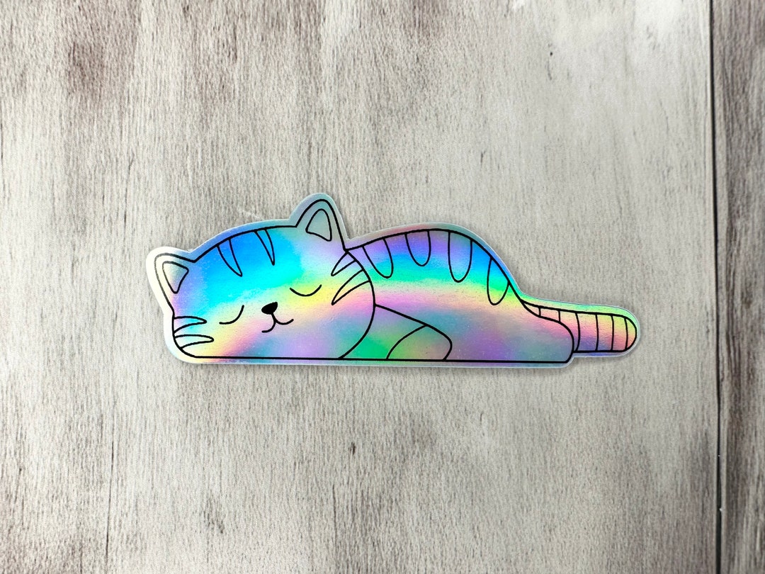 Holographic Lazy Cat Sticker, Sleeping Cat Sticker, Cat Lover Gift ...