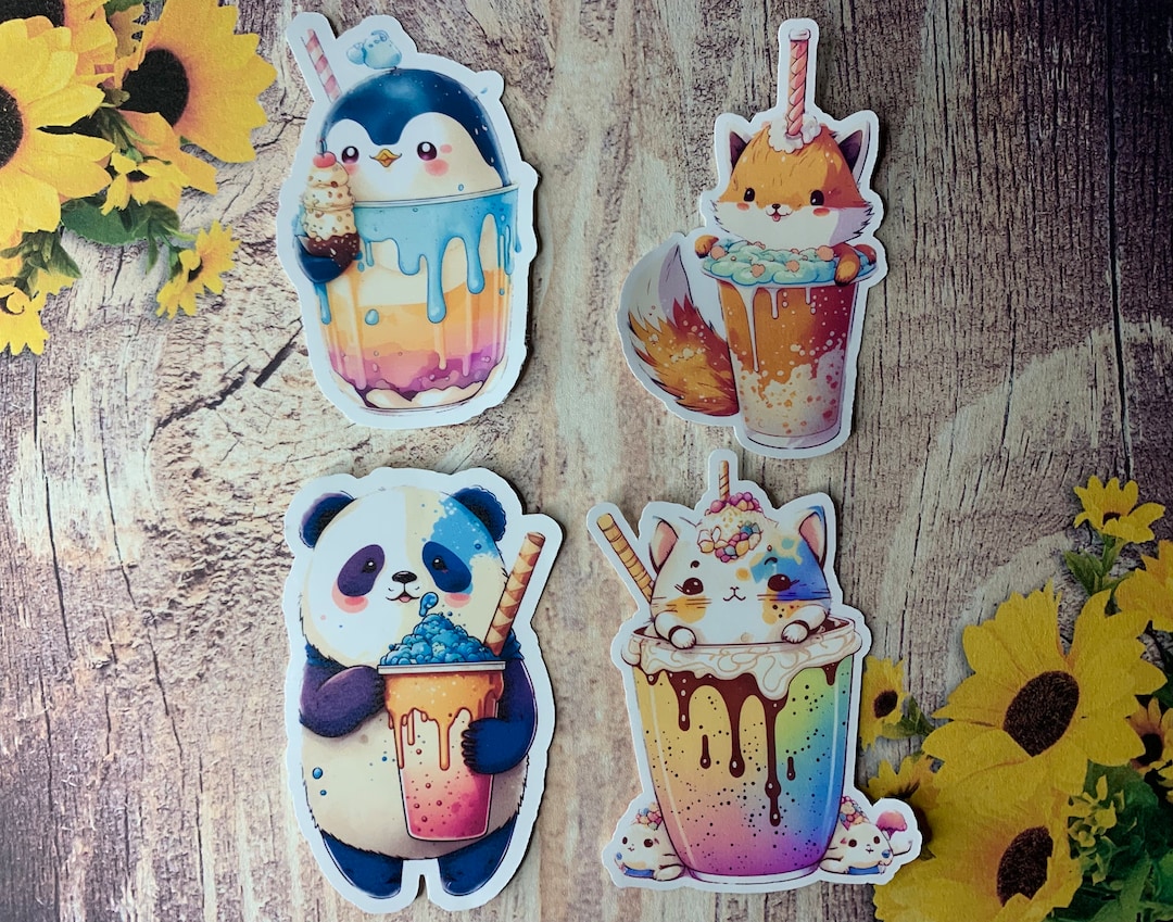 Cute Animal Boba Sticker Pack | Anime Stickers | Animals and Food ...