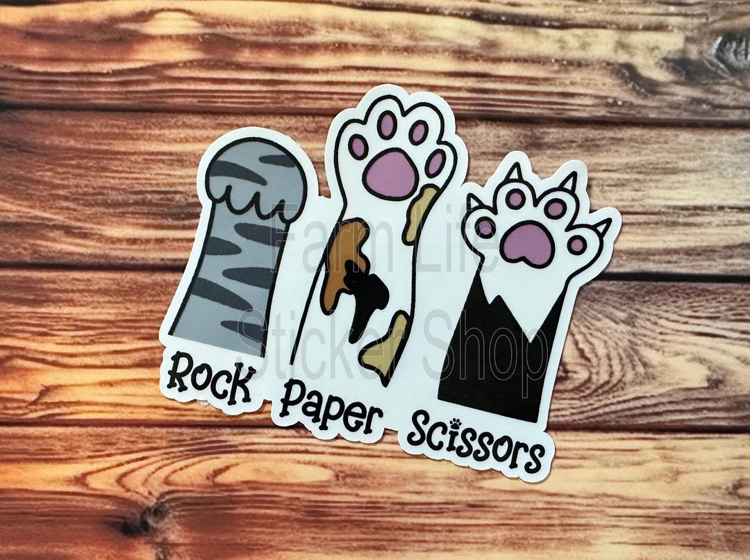 Rock Paper Scissors Cat Sticker, Cute Cat Sticker, Gifts for Her, Gifts ...