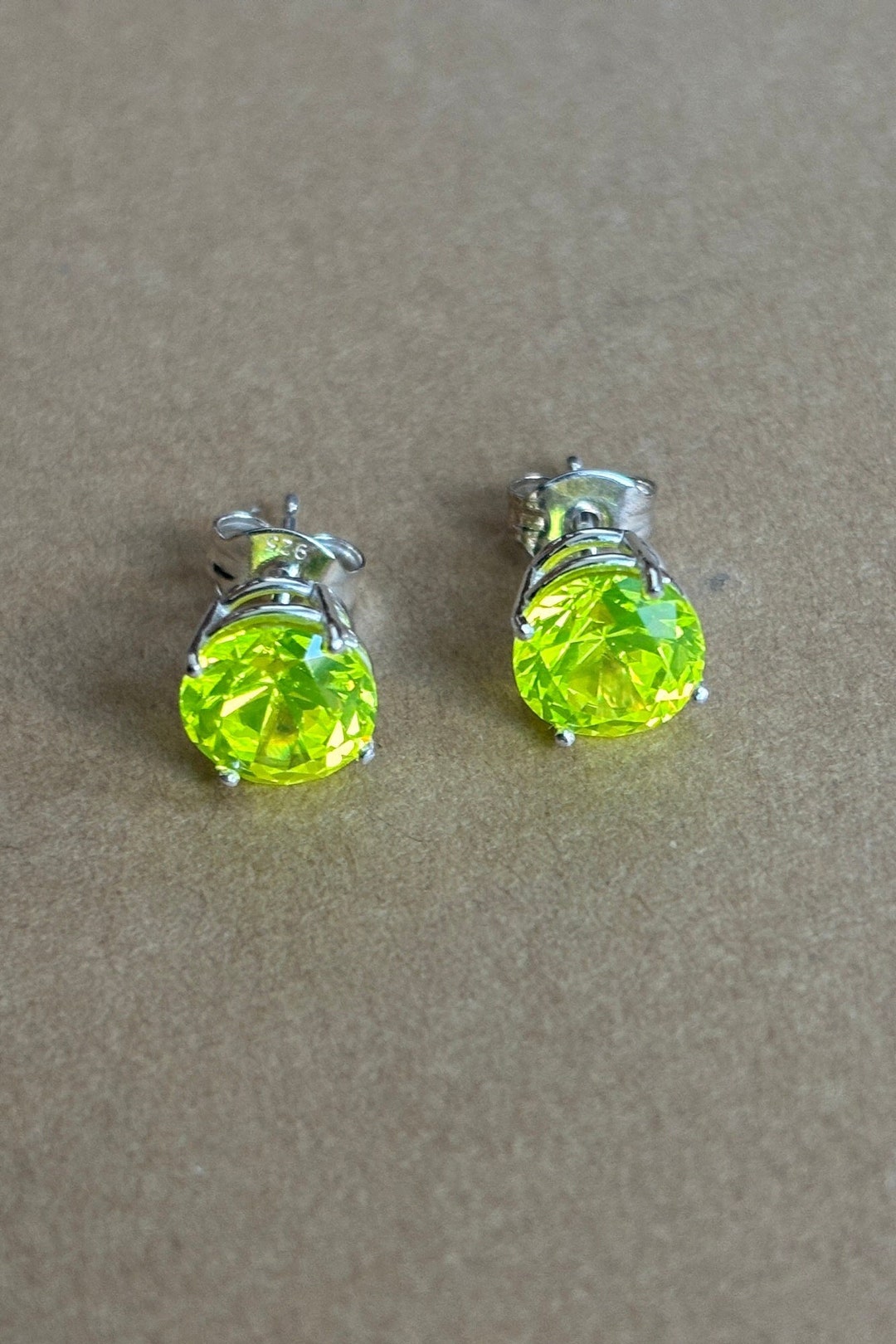 Silver Stud Earrings With Luag Ce Glow in the Dark Gemstones Lab Grown ...