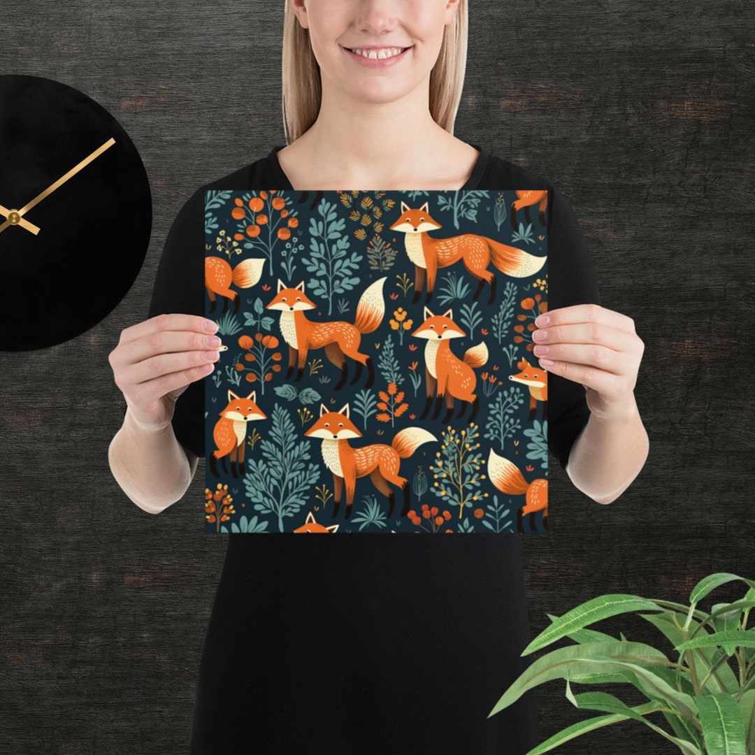 Fox Poster Folk Art Fox Wall Art Folk Art Decor Poster - Etsy
