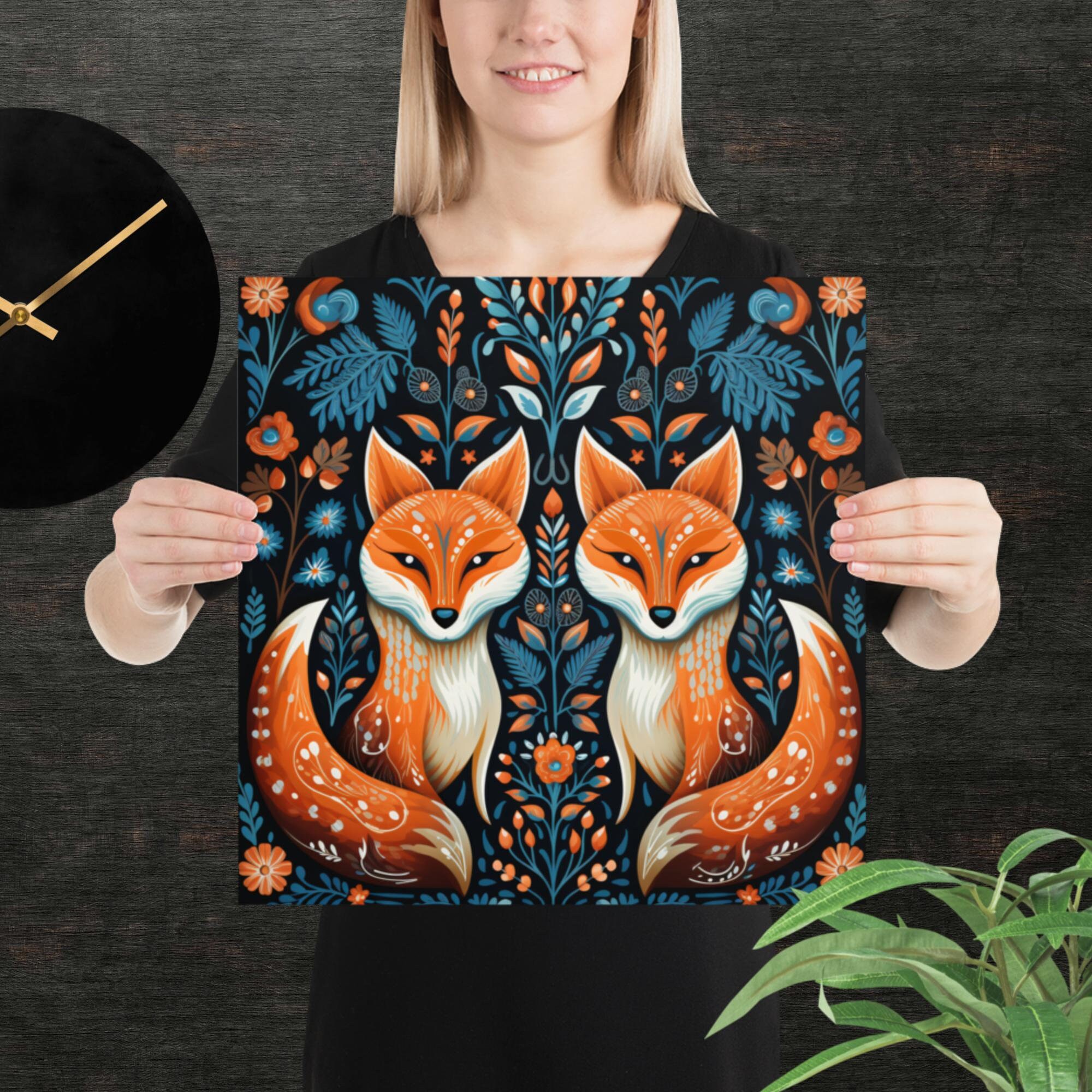 Fox Poster, Folk Art, Fox Wall Art, Folk Art Decor, Poster Print, Fox ...