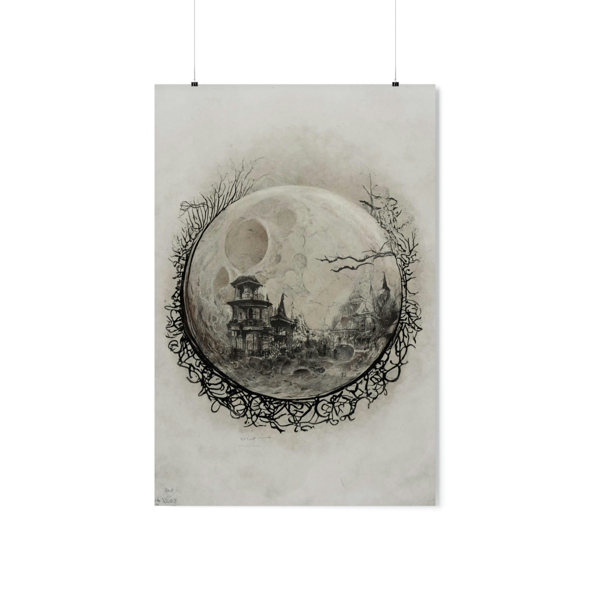 Full Moon Poster Art, Lunar Moon Print, Moon Victorian Poster, Wall Art ...