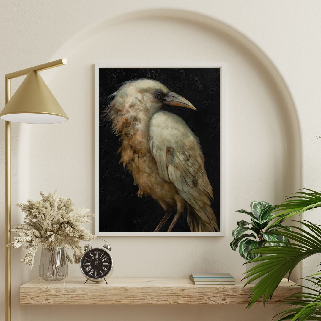 Gothic Raven Wall Art, White Raven, Gothic Decor, Goth Gift, Bird Lover ...