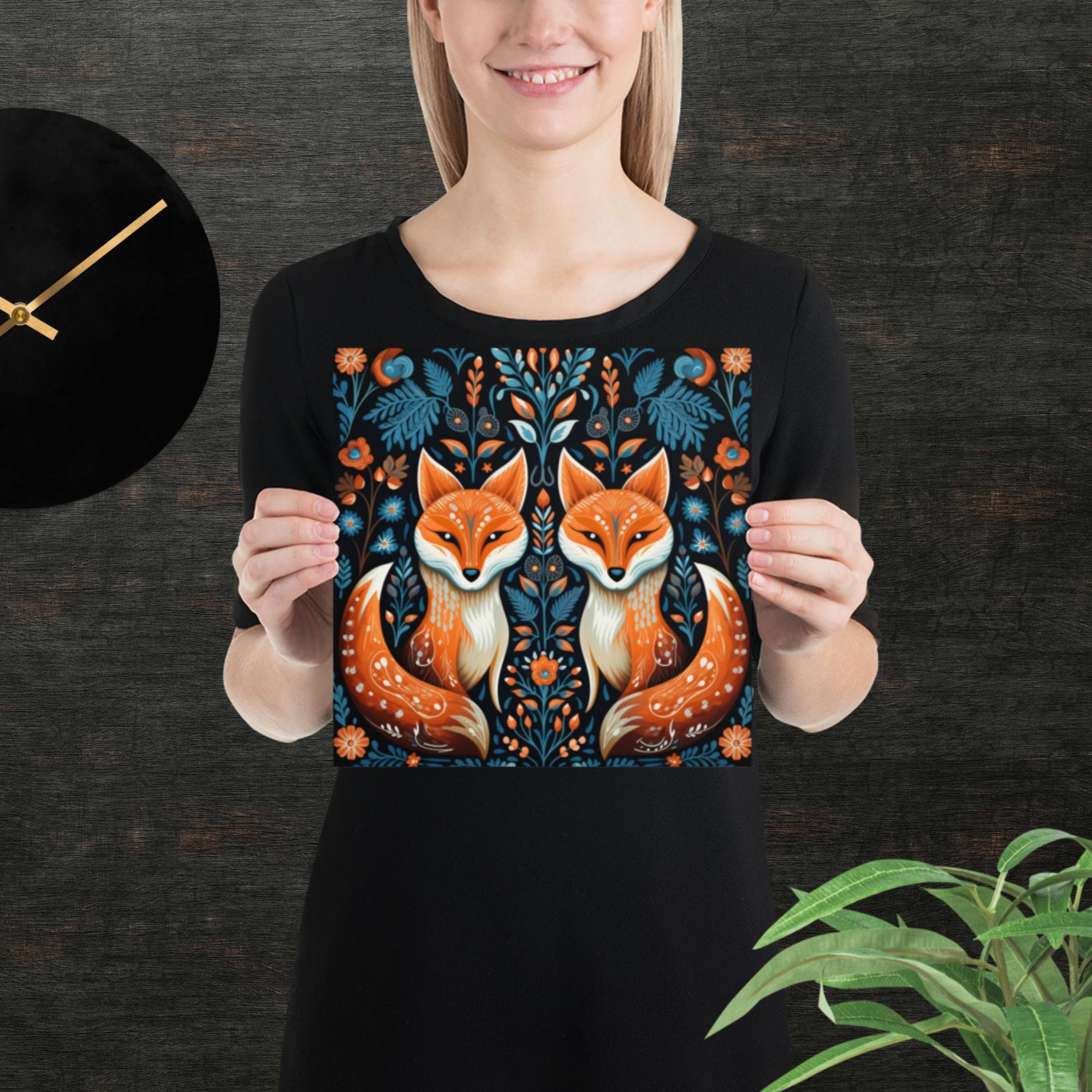 Fox Poster, Folk Art, Fox Wall Art, Folk Art Decor, Poster Print, Fox ...