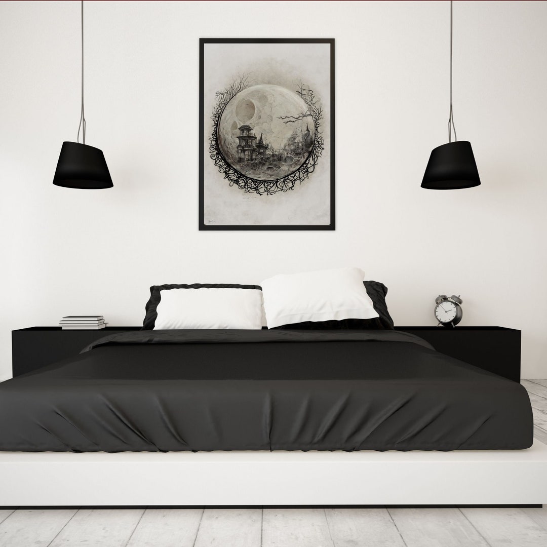 Full Moon Poster Art, Lunar Moon Print, Moon Victorian Poster, Wall Art ...