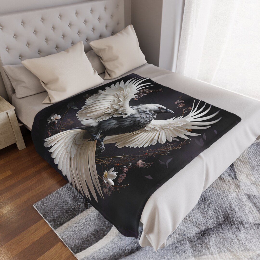 White Raven Blanket, Raven Decor, Crow, Gothic Blanket, Couch Throw ...