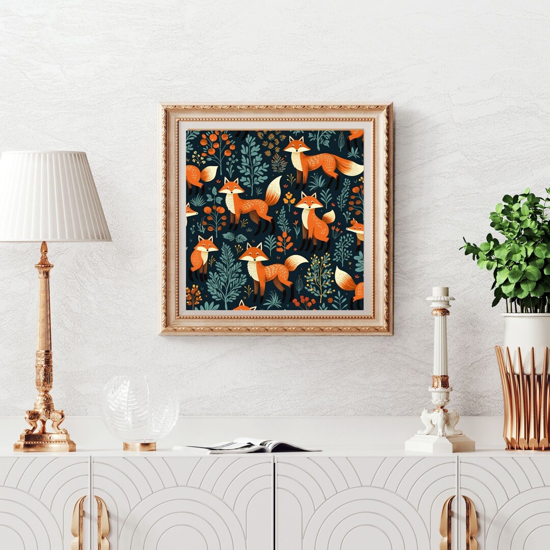 Fox Poster, Folk Art, Fox Wall Art, Folk Art Decor, Poster Print, Fox ...
