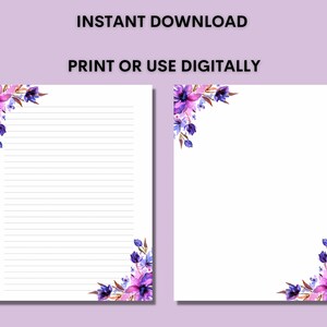 Printable Purple Floral Letter Writing Paper Printable Violet Flower ...