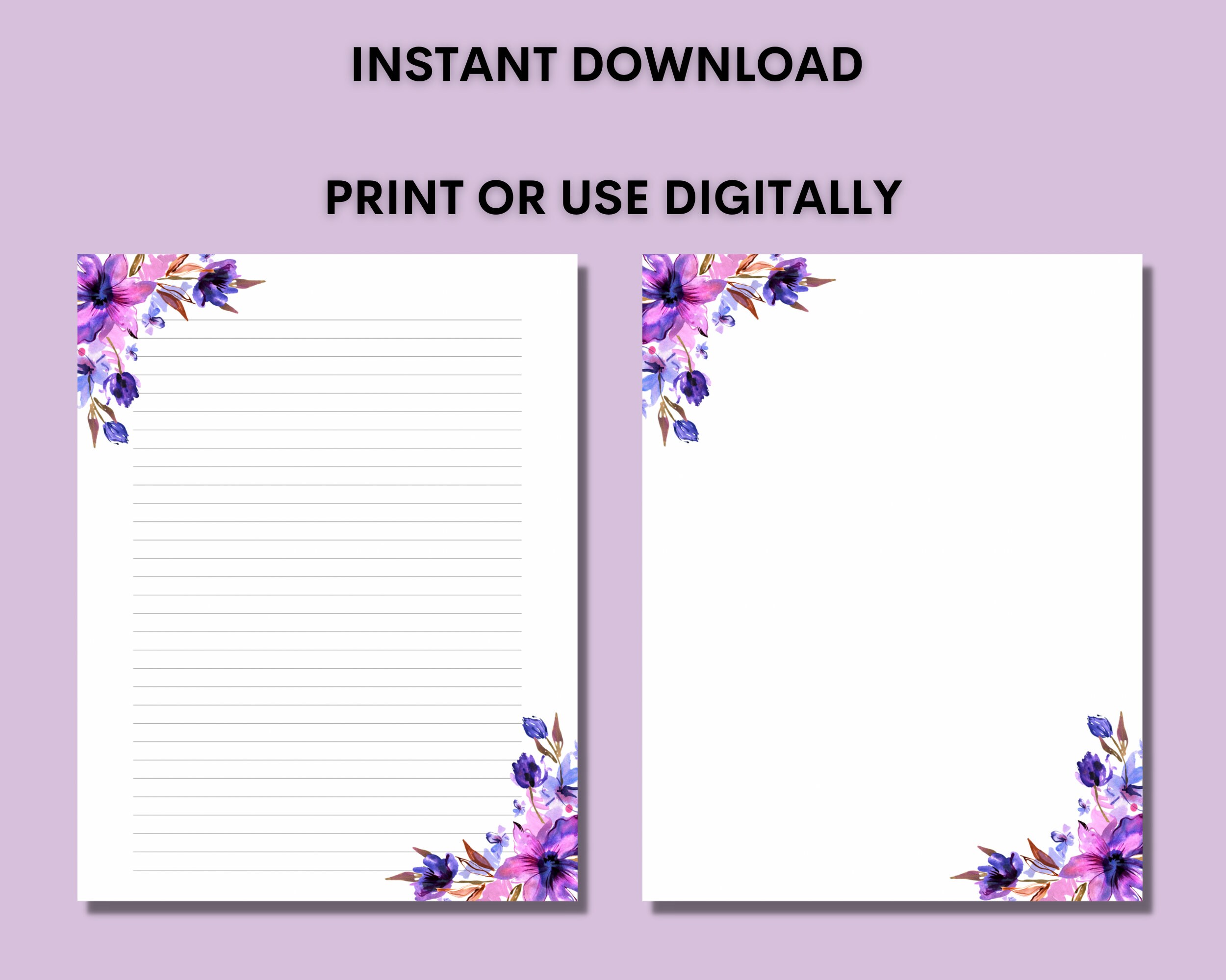 Printable Purple Floral Letter Writing Paper Printable Violet Flower ...