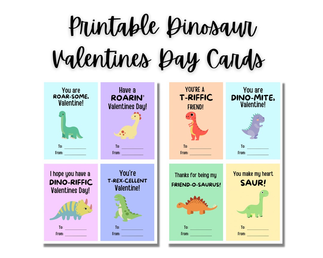Dino Valentine Cards DIY Valentines Day Cards for Kids Dinosaur V-day ...