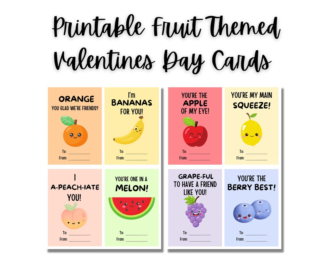 Fruit Valentine Cards DIY Valentines Day Cards for Kids Fruit V-day ...