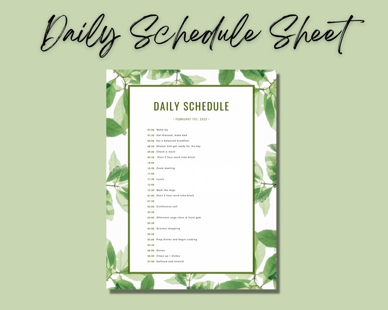 Daily Schedule Template Printable Routine Planner Digital Daily ...