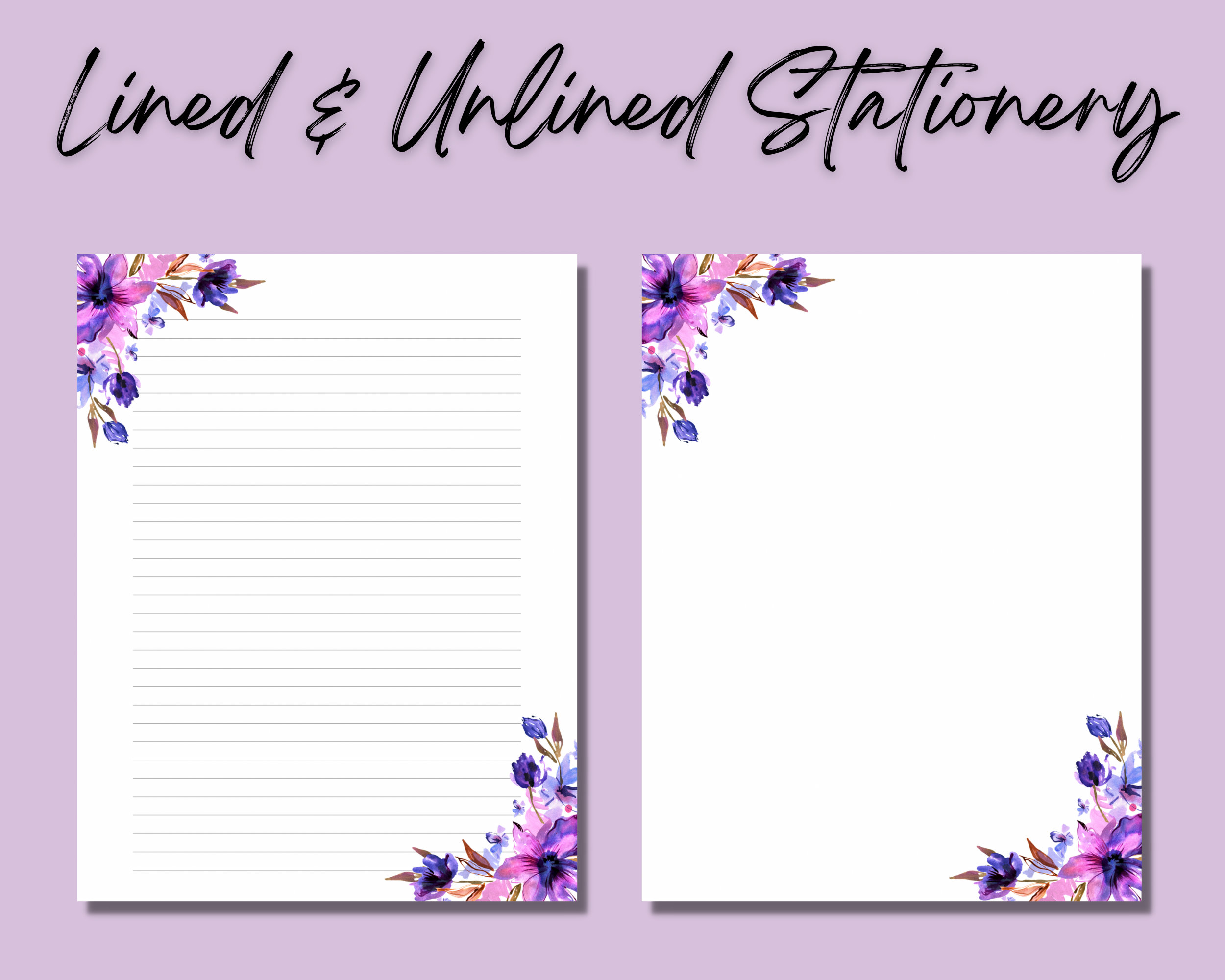 Printable Purple Floral Letter Writing Paper Printable Violet Flower ...