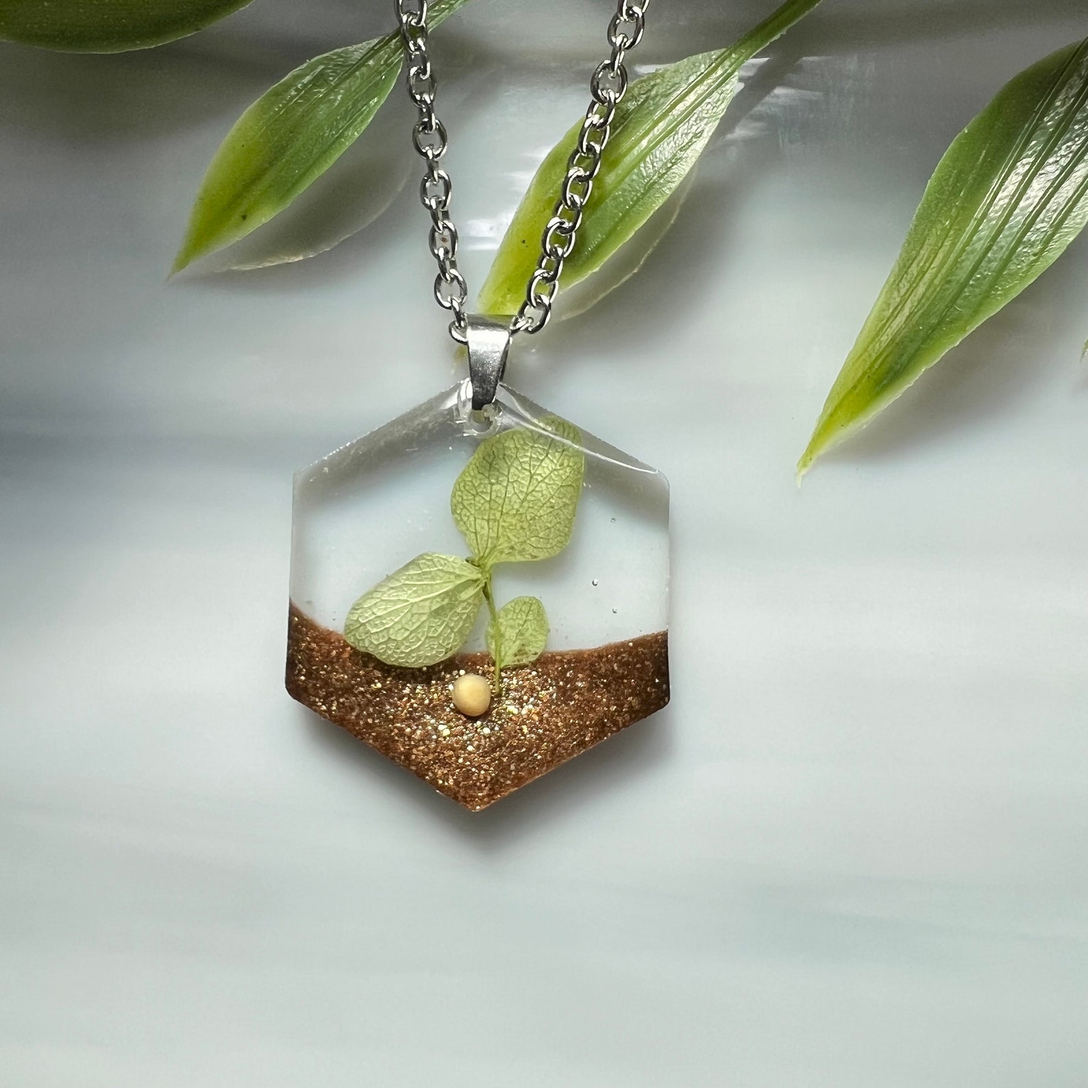 Hexagon Mustard Seed Resin Pendant - Etsy