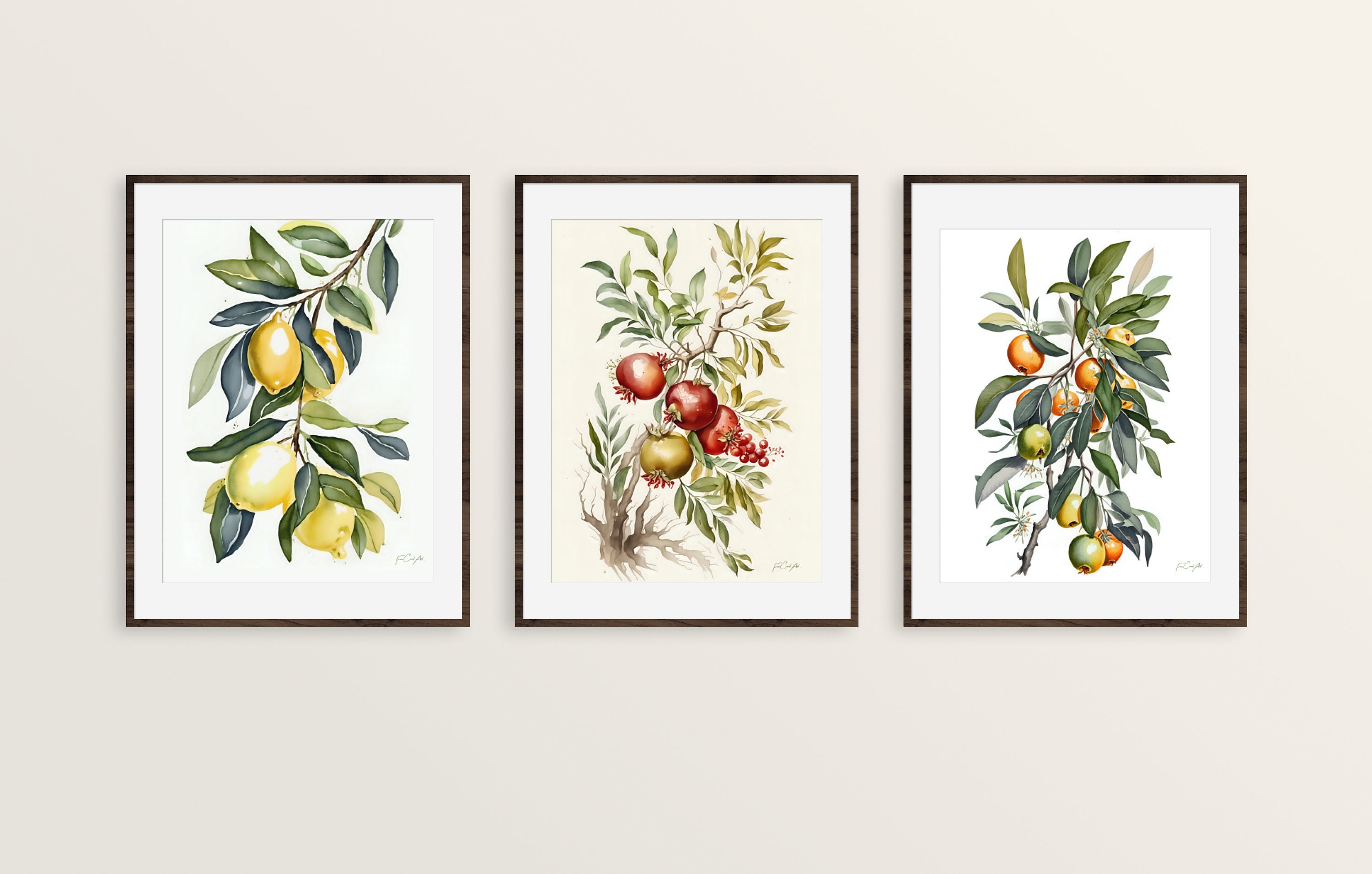 Set of 3 Citrus Vintage Kitchen Posters, Lemons Print, Lemon Watercolor ...