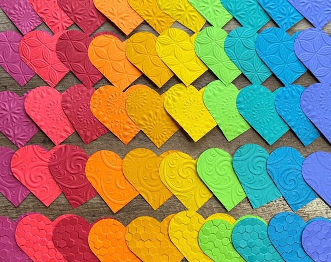 50 Embossed Rainbow Hearts: 2.5" Die Cut Cardstock Embellishments - Etsy