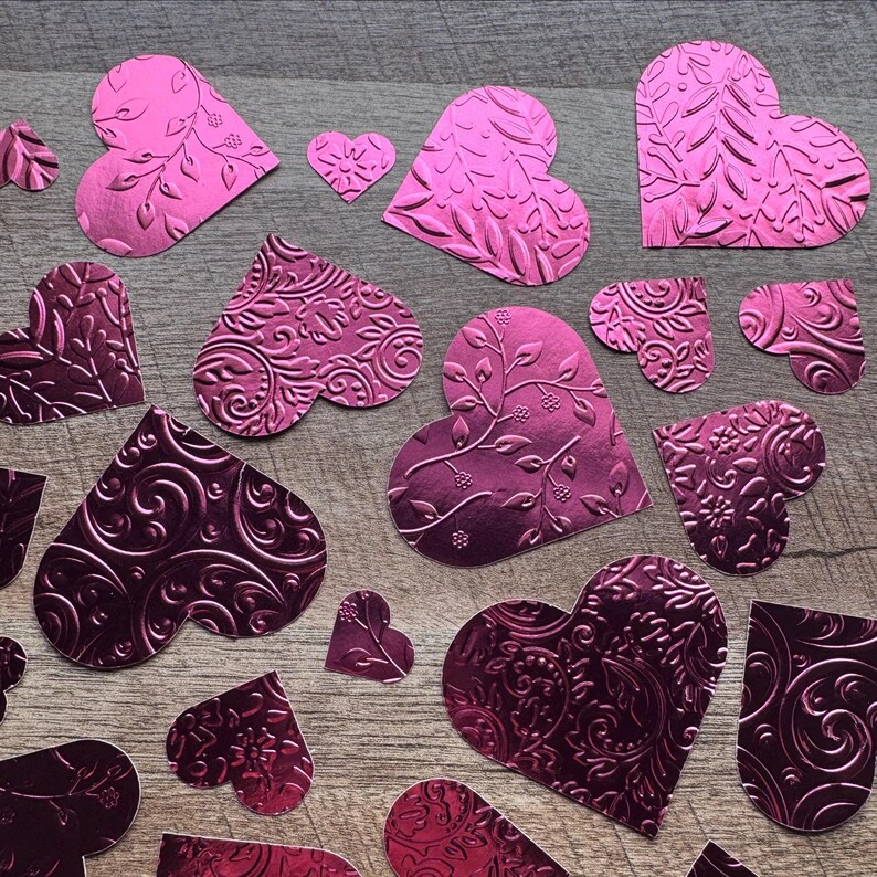 Pink Foil Embossed Heart Die Cuts | Scrapbooking Confetti (25 Pieces ...