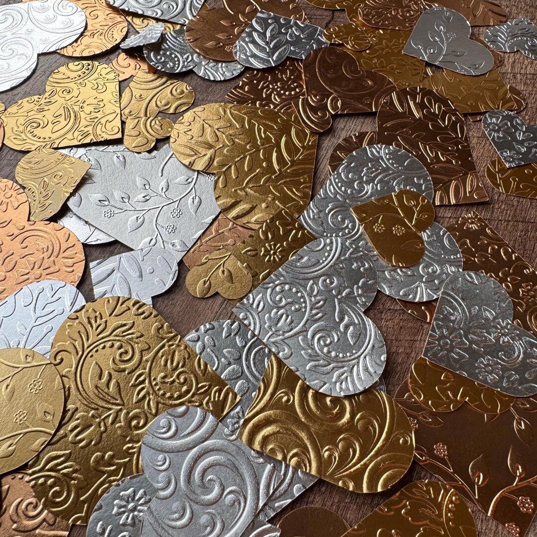 Embossed Foil Heart Die Cuts: Mixed Metal Cardstock Embellishments - Etsy