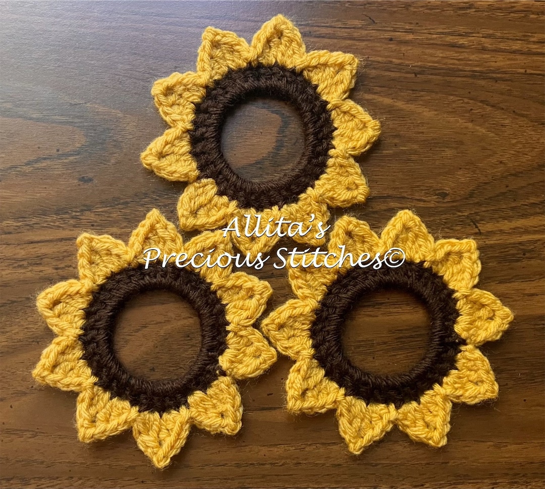 Crochet Hair Scrunchies, Sunflower Scrunchies, Set of 3, Hair ...
