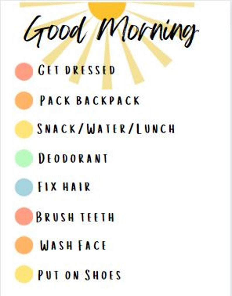 Morning Checklist for Kids and Teens Digital Download Printable Kid ...