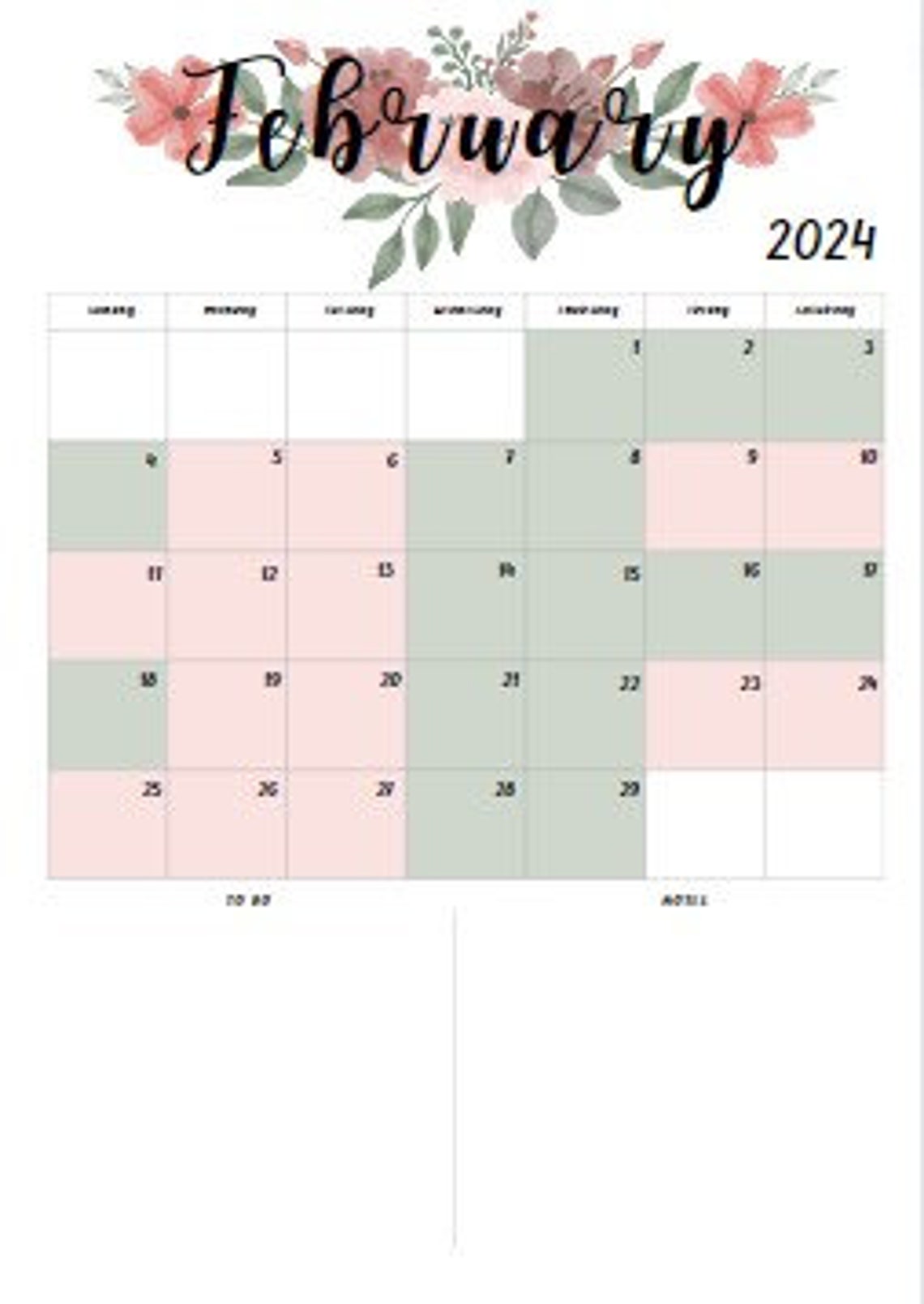 Custody Calendar Color Coded Floral Design 2024 Weeks, 2255, 223, 334 ...