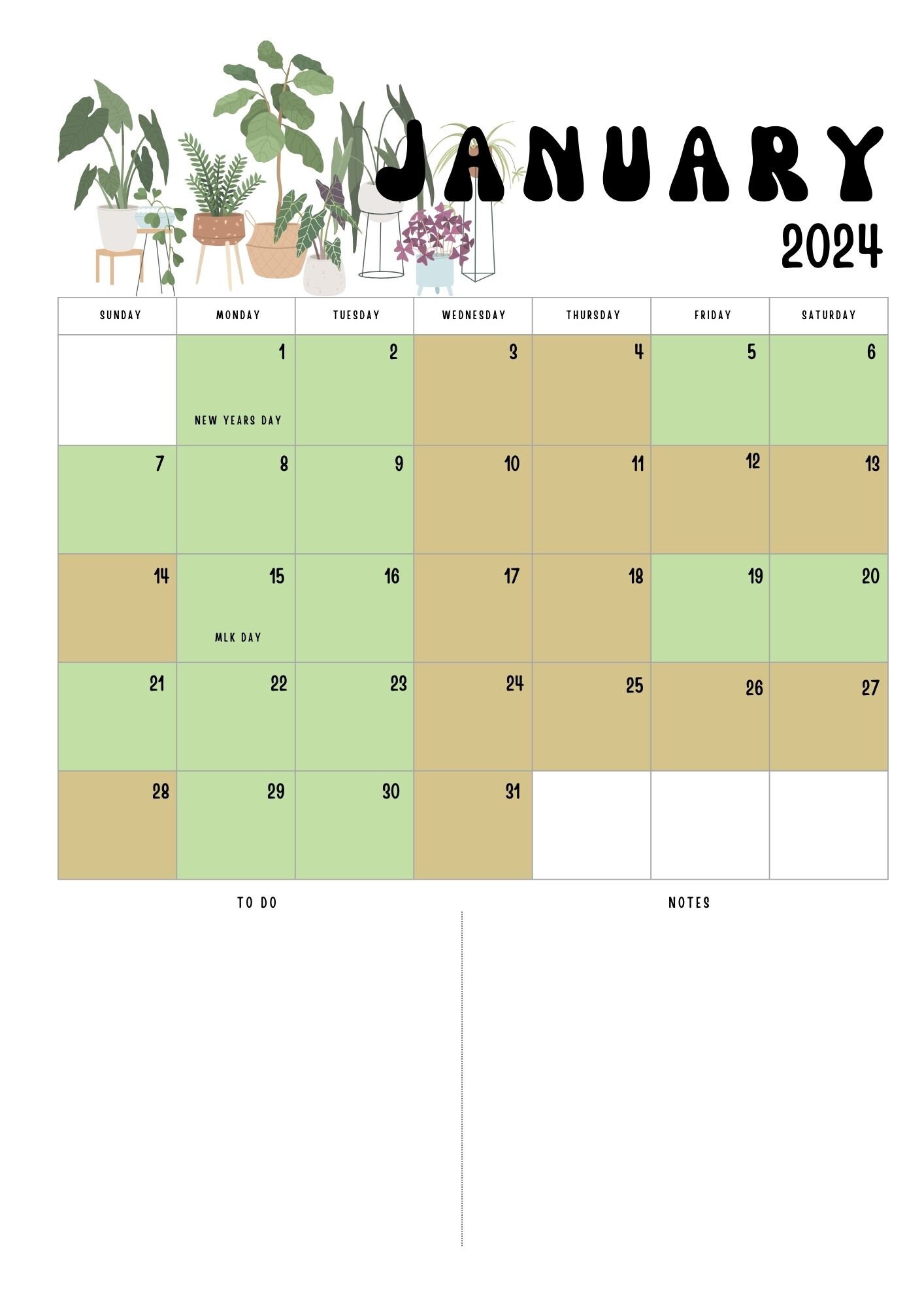 Custody Calendar Color Coded 2024 House Plants Weeks, 2255 (2 Versions ...