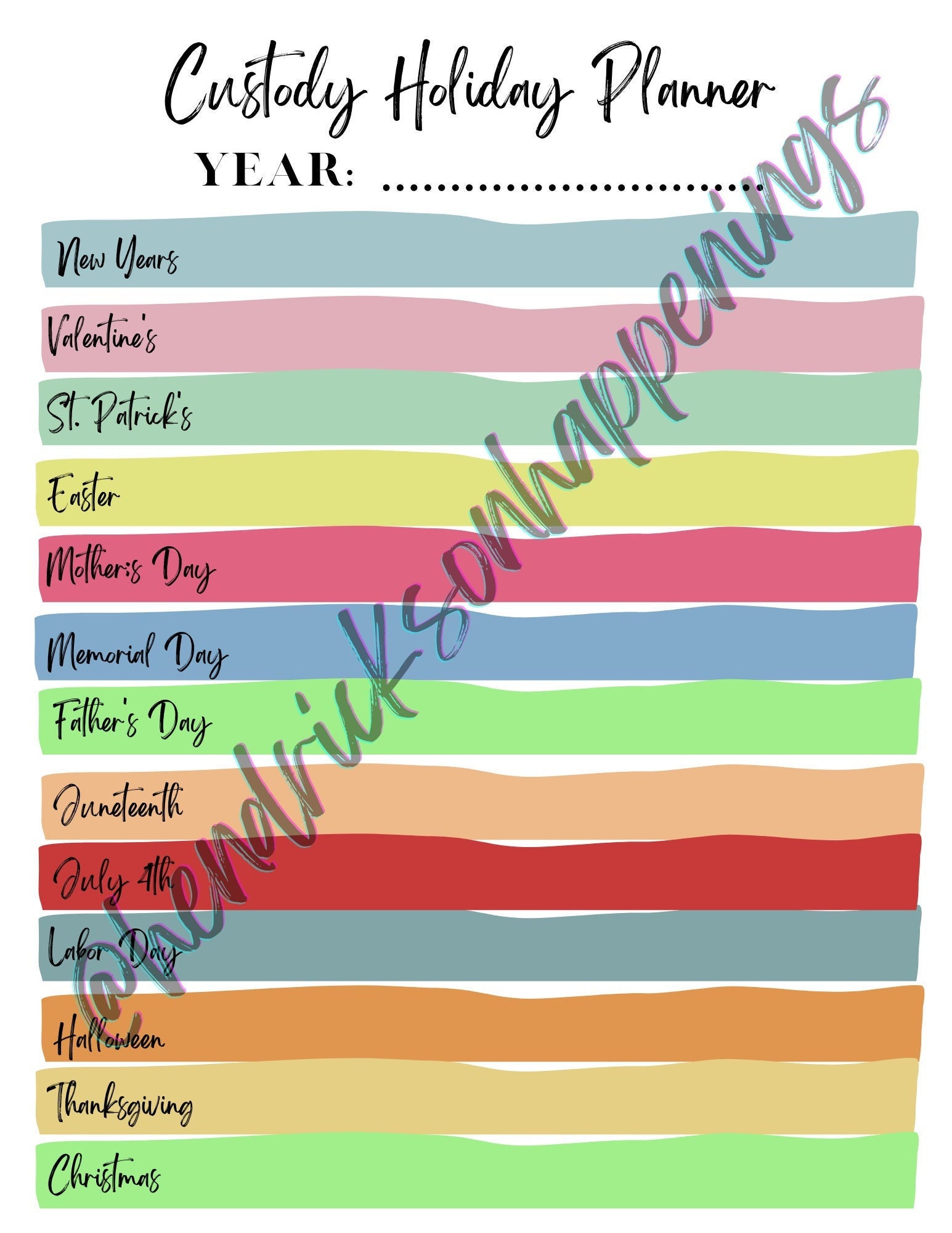 Custody Holiday Planner Printable for Co-parenting Shared Parenting - Etsy