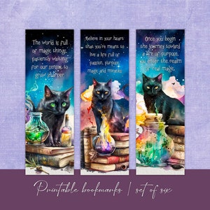 Printable Cat Bookmark, Watercolor Magic Cat Bookmark, Instant Download ...