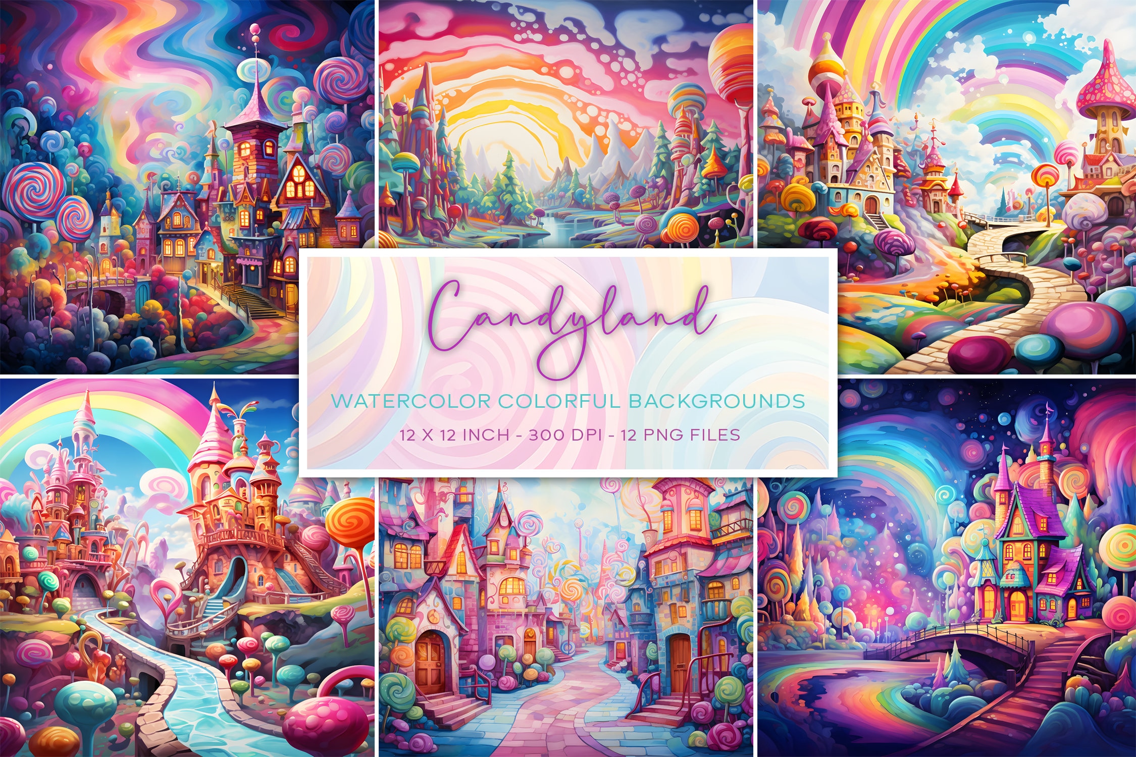 Candyland Watercolor Backgrounds, Psychedelic Backgrounds, Instant ...