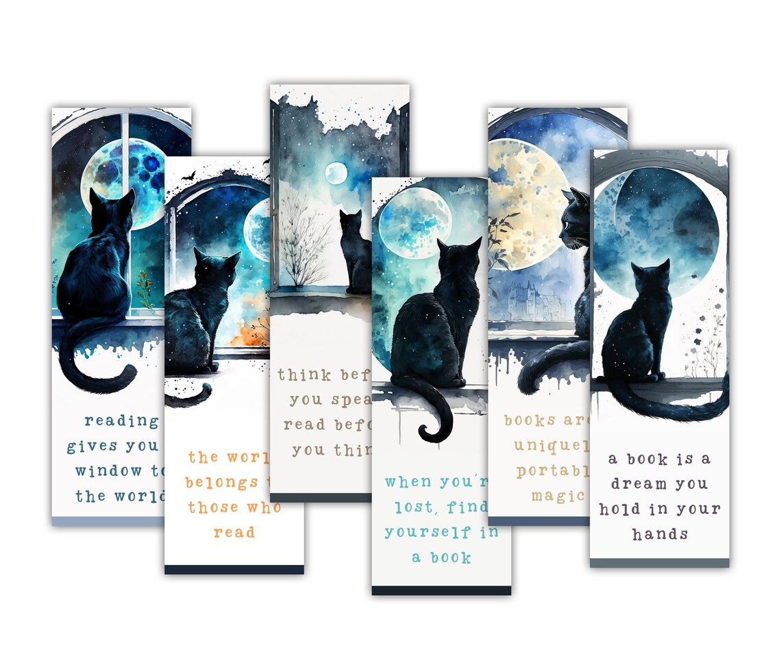 Printable Cat Bookmarks, Instant Download, Cat Bookmark, Inspirational ...