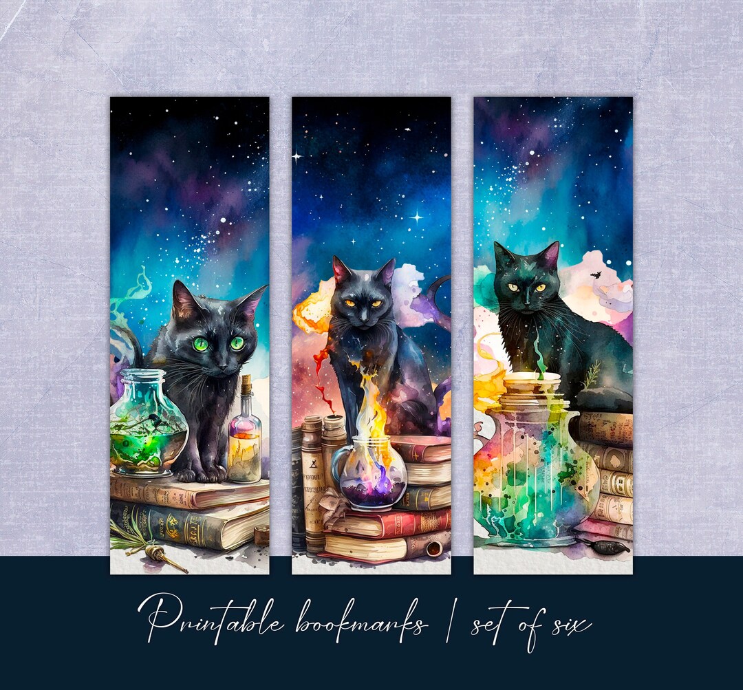Printable Cat Bookmark, Watercolor Magic Cat Bookmark, Instant Download ...