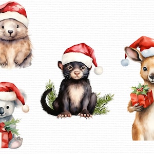 Christmas Australian Animals Watercolor Clipart, Kangaroo Clipart ...