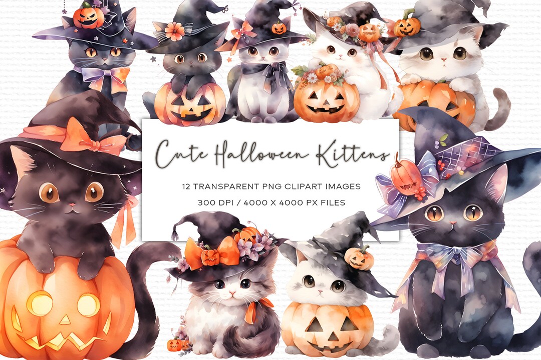 Watercolor Cute Halloween Kittens Clipart, Halloween Clipart ...