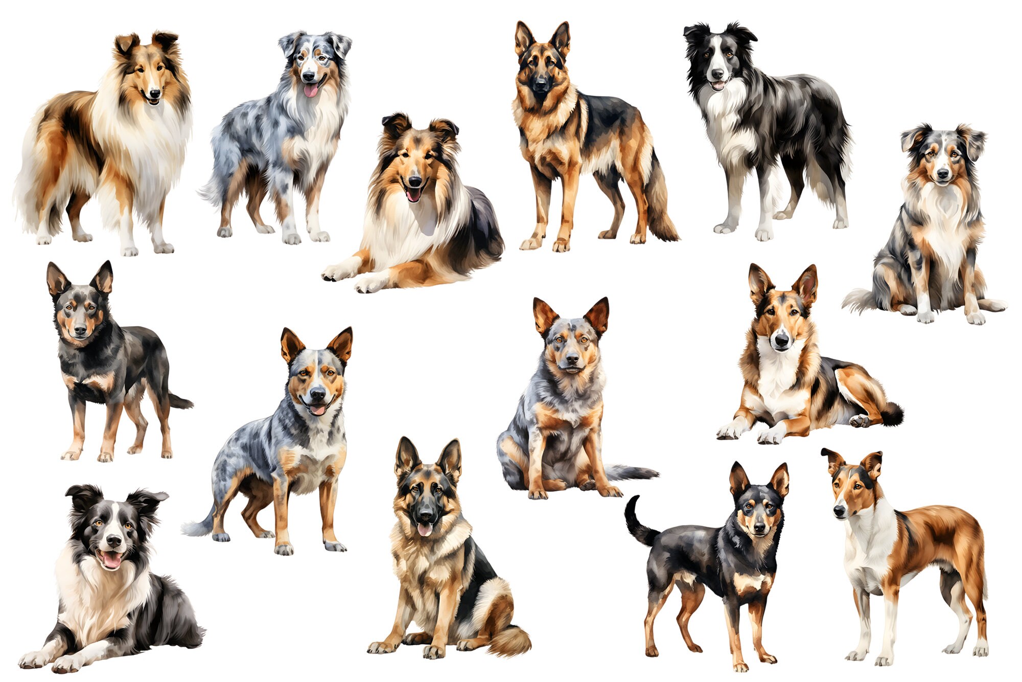 Shepherd Dogs Watercolor Clipart, Collie Clipart, German Shepherd ...