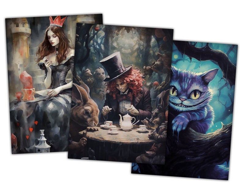 Printable Dark Wonderland Cards, Alice in Wonderland Ispired ...