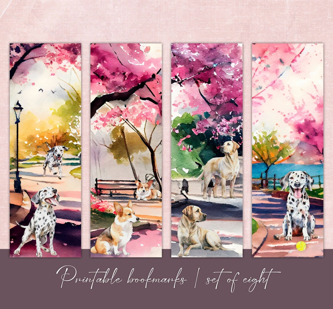 Printable Dog Bookmarks Cherry Blossom, Instant Download, Dalmatian ...