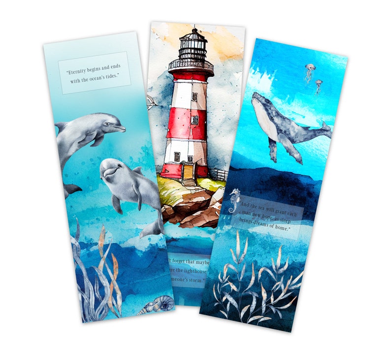 Printable Watercolor Ocean Bookmarks, Sea Bookmarks, Inspirational ...