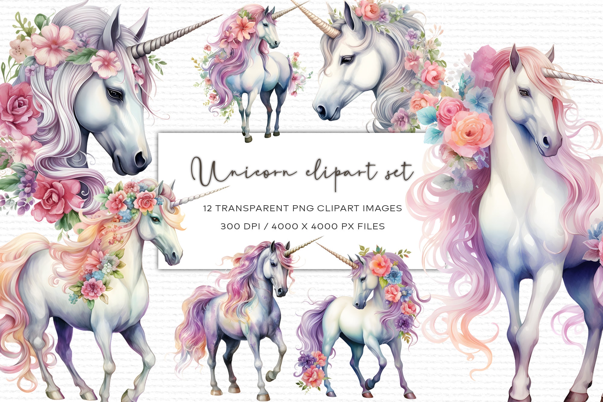 Unicorn Clipart Set, Mythic Creatures, Fantasy Creatures, Watercolor ...