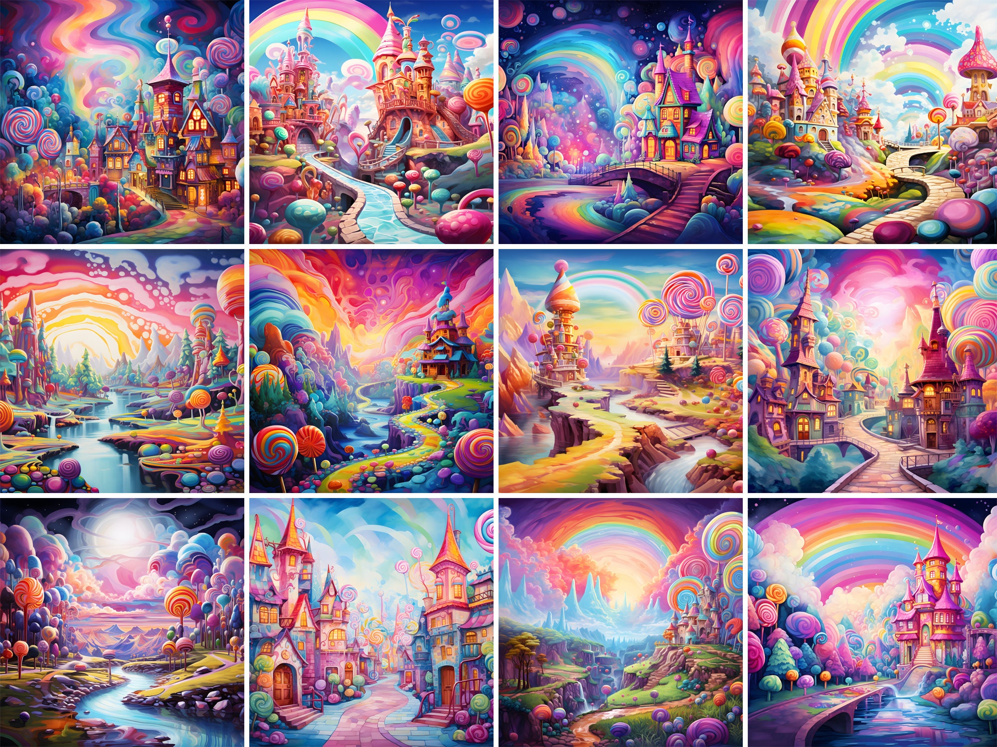 Candyland Watercolor Backgrounds, Psychedelic Backgrounds, Instant ...
