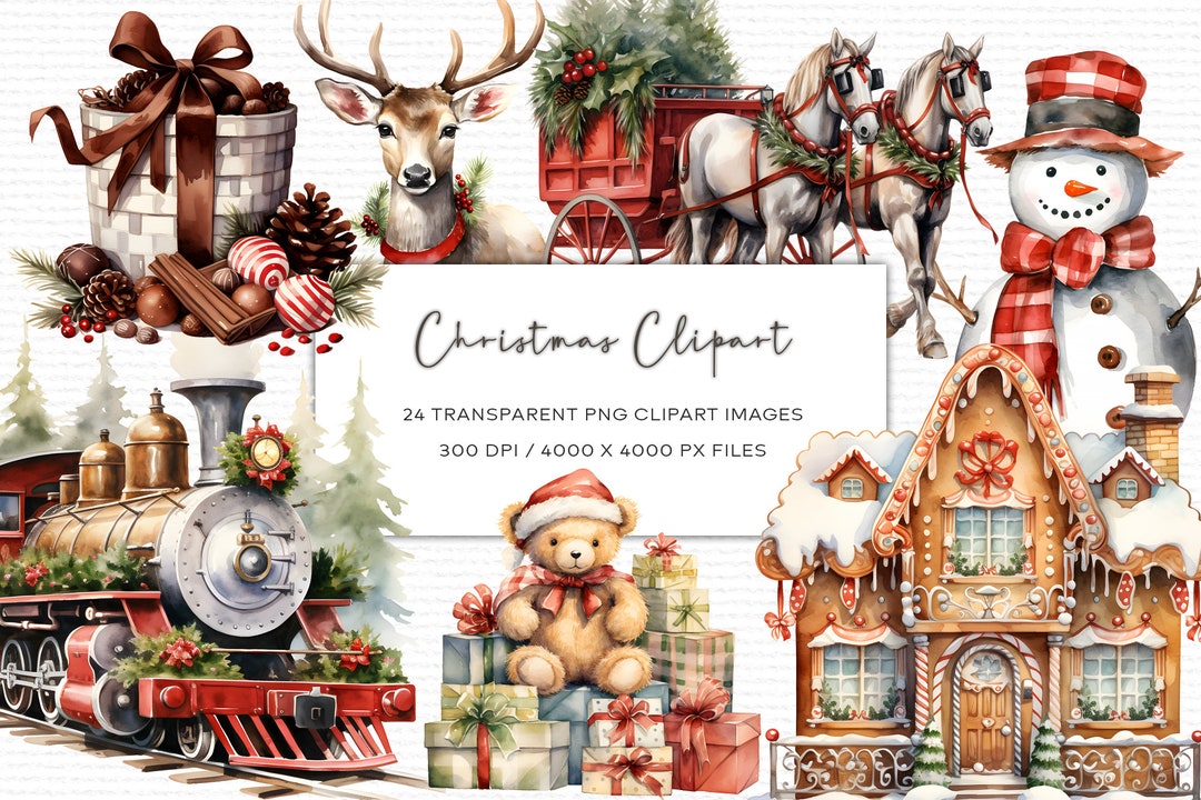 Christmas Watercolor Clipart, Christmas Clipart, Card Making ...