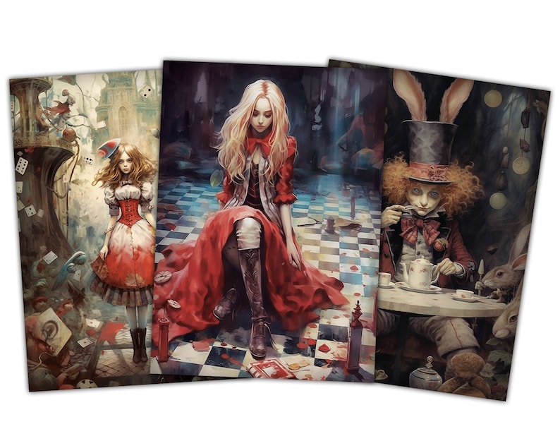 Printable Dark Wonderland Cards, Alice in Wonderland Ispired ...